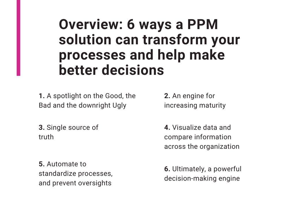 6 ways a PPM tool can transform processes and help make better ... 6 ways a PPM tool can transform processes and help make better ...